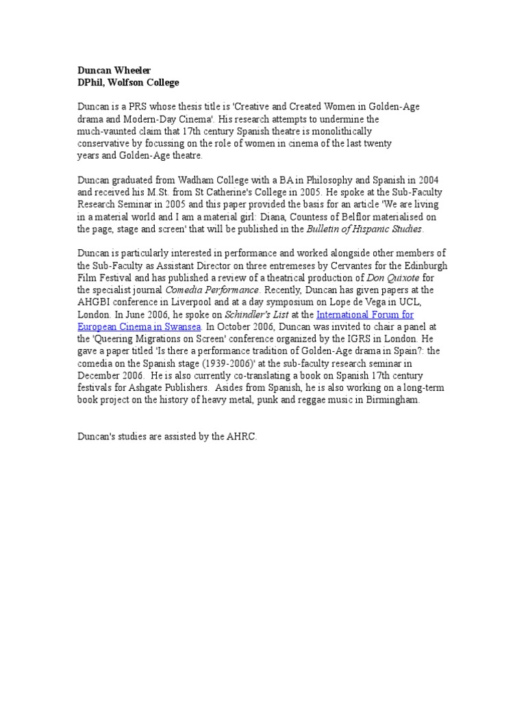 Duncan Wheeler Dphil, Wolfson College: International Forum For European ...