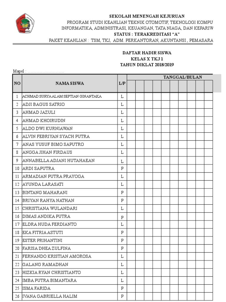 Absen Kelas X Xi Xii | PDF