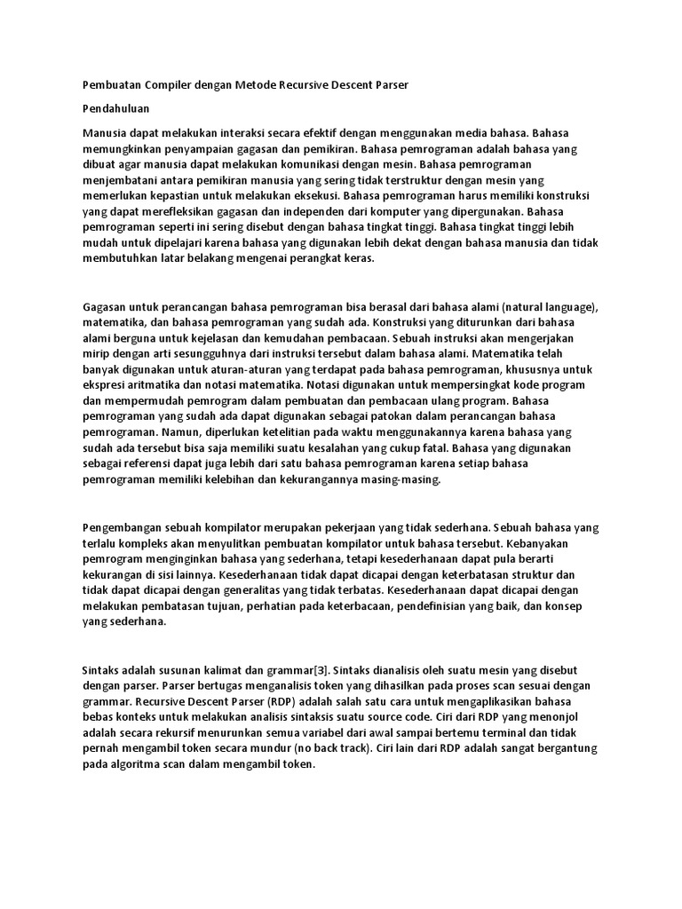 Pembuatan Compiler Dengan Metode Recursive Descent Parser | PDF