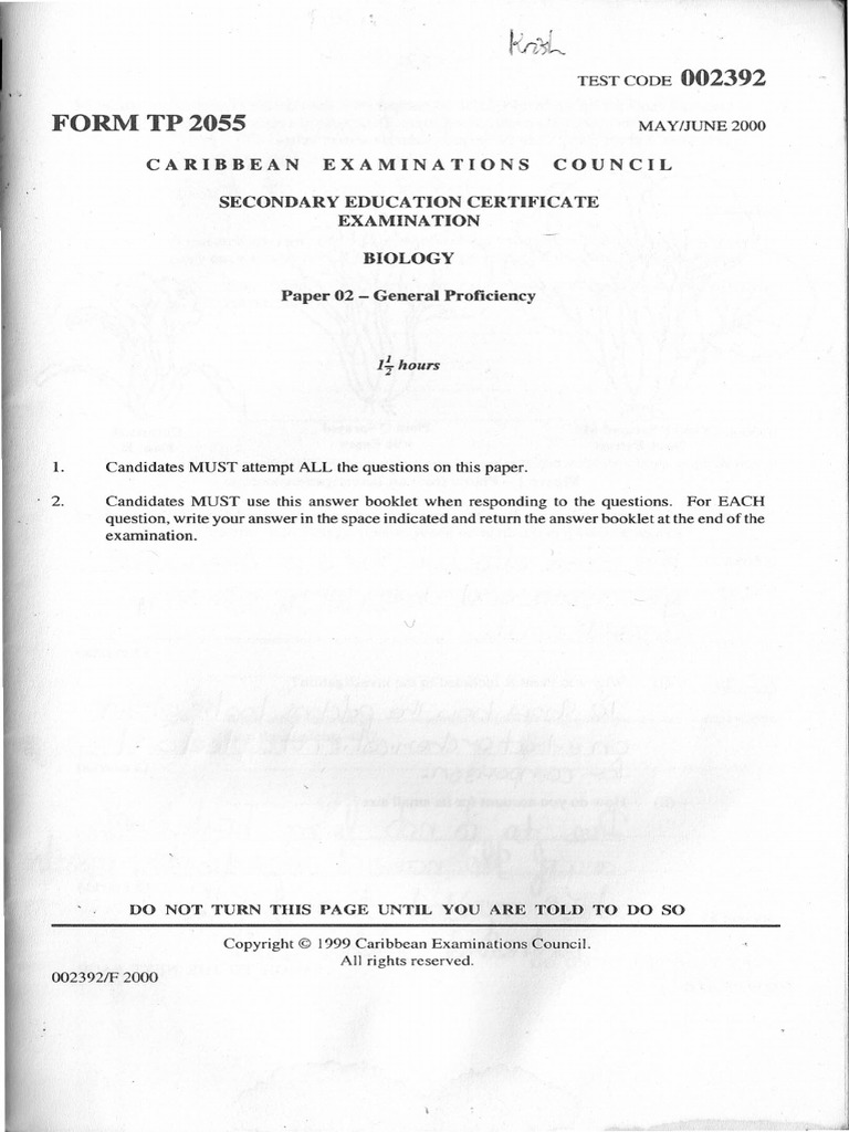 Book-2000 CXC Biology Paper 2 - May-June | PDF | Bronchitis | Biology