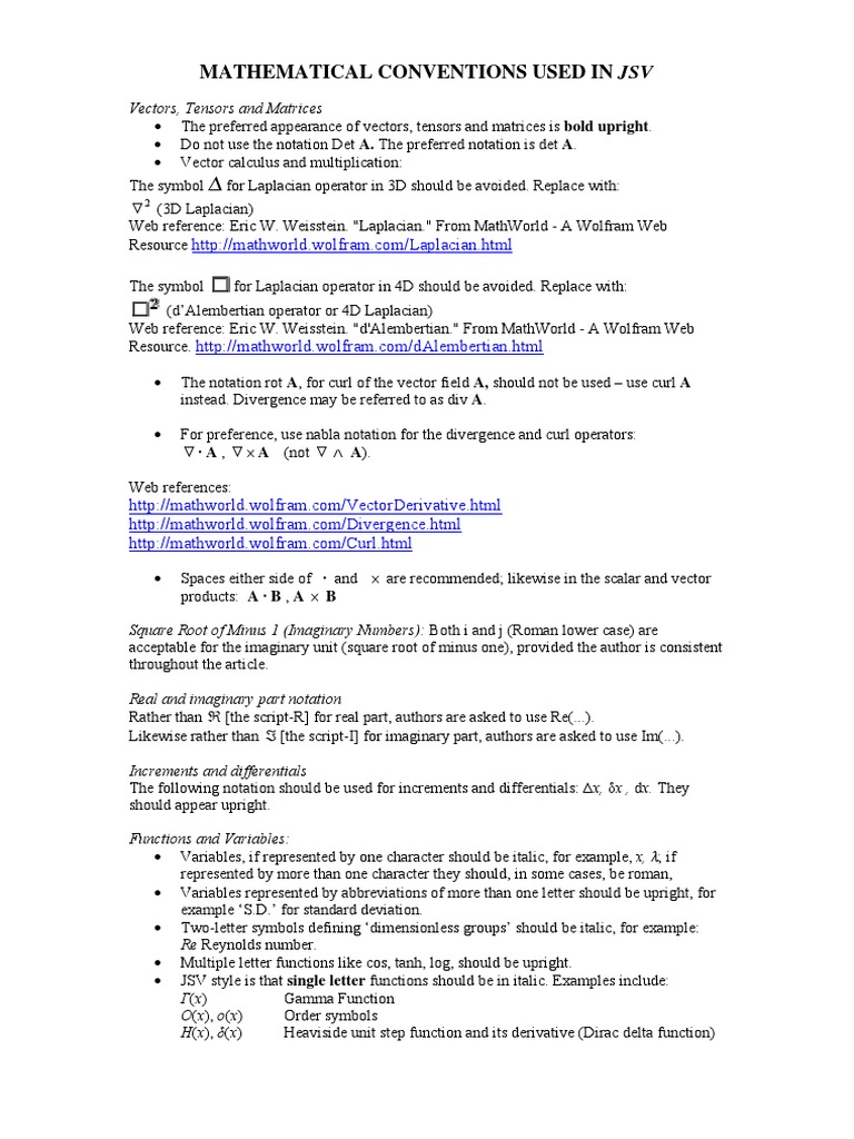 Mathematical Conventions Used in JSV: Vectors, Tensors and Matrices ...