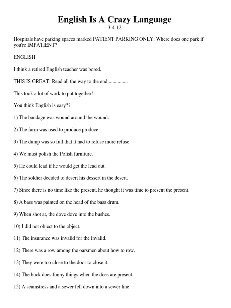 English Is A Crazy Language | PDF | Plural | Grammatical Gender