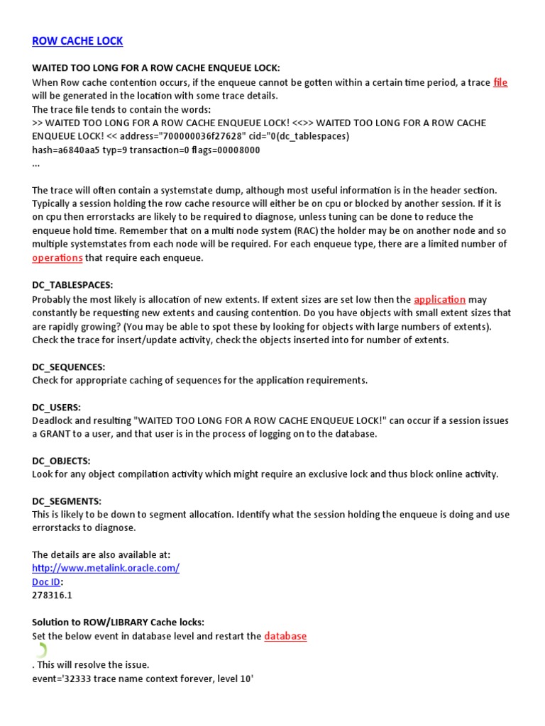 Row Cache Lock | Download Free PDF | Cache (Computing) | Databases