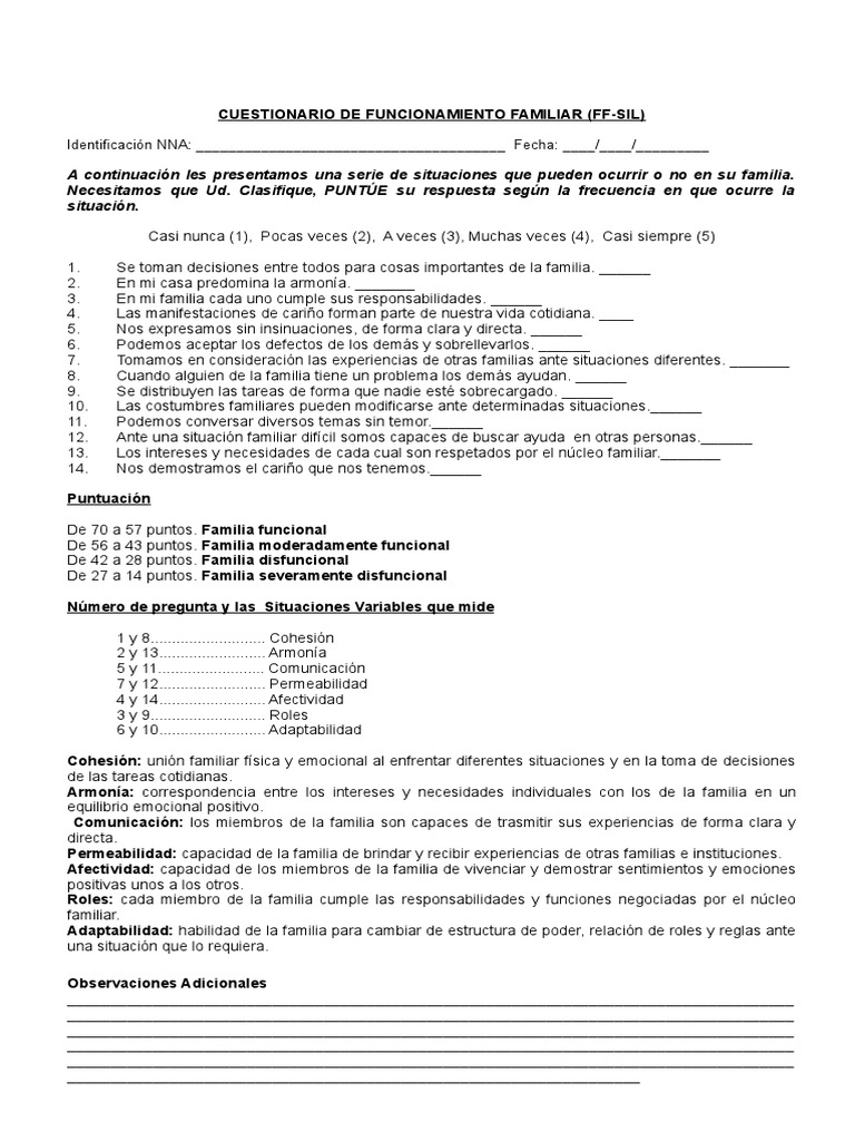 Cuestionario de Funcionamiento Familiar (Ff-Sil) | PDF | Las emociones | Cuestionario