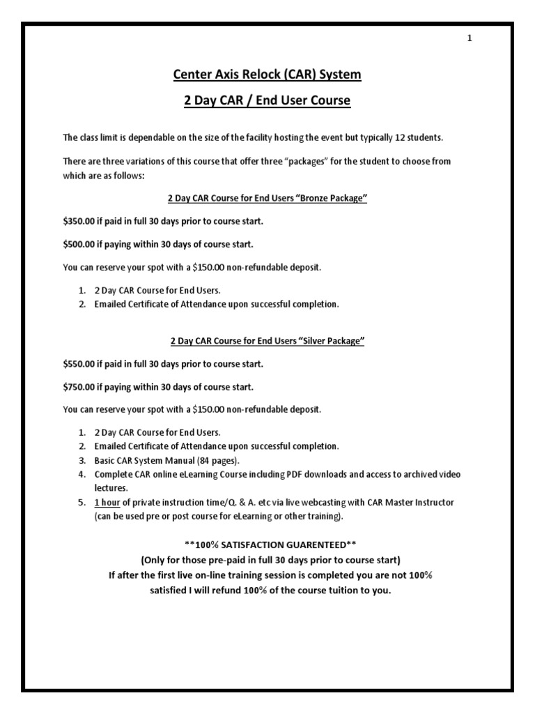 Center Axis Relock (CAR) System 2 Day CAR / End User Course | PDF ...