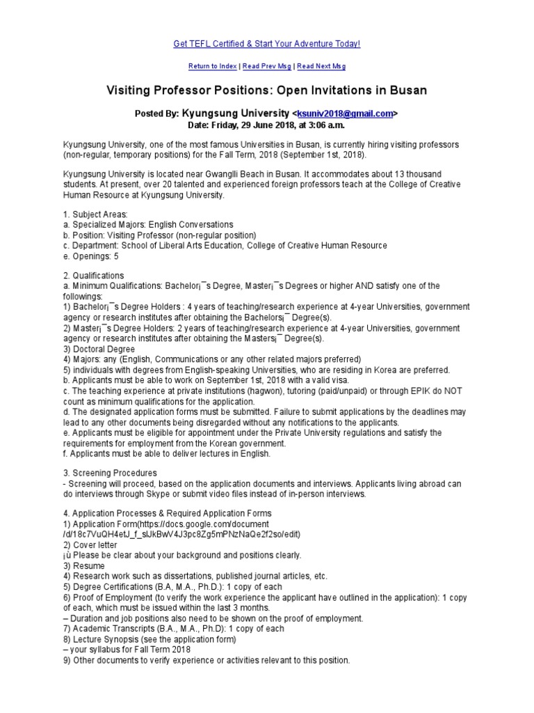 Visiting Professor Positions: Open Invitations in Busan | Download Free ...