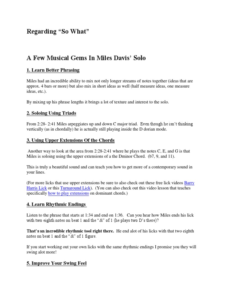 Miles Davis So What Stuff | PDF | Jazz | Minor Scale