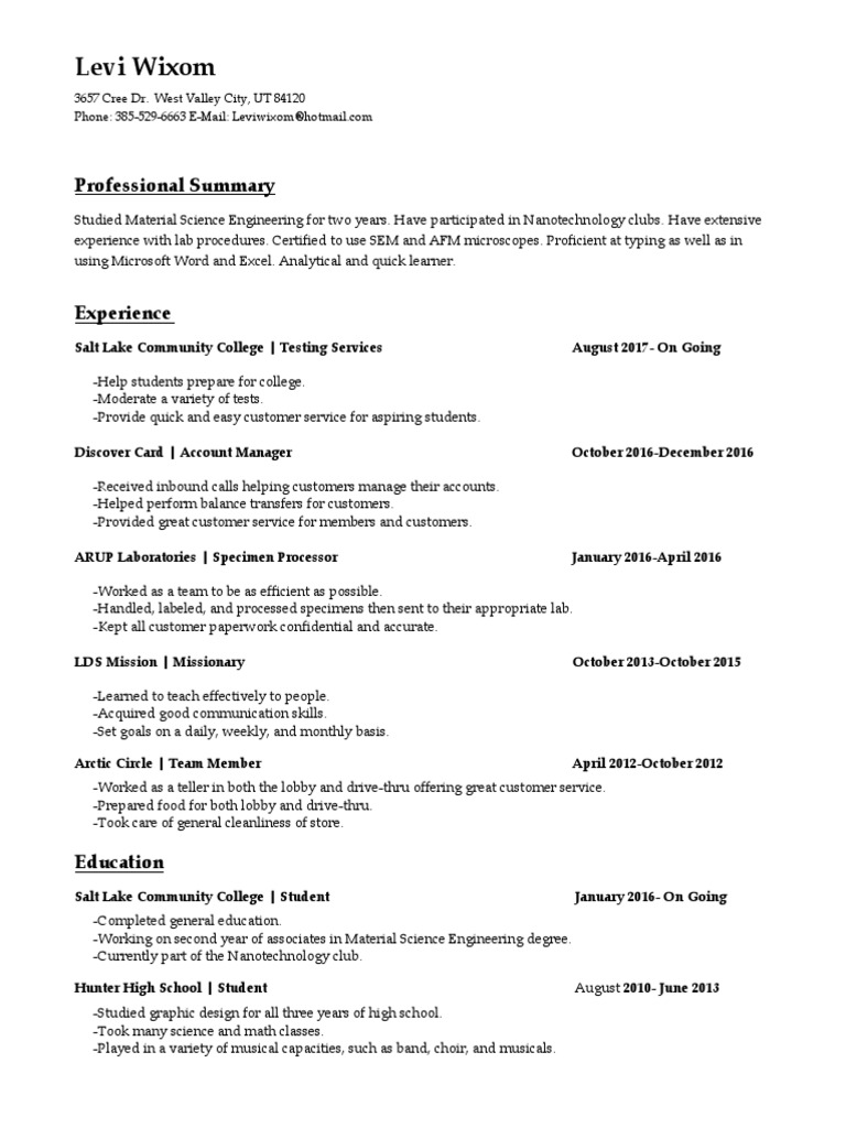 Levi Wixom Resume | PDF | Career & Growth