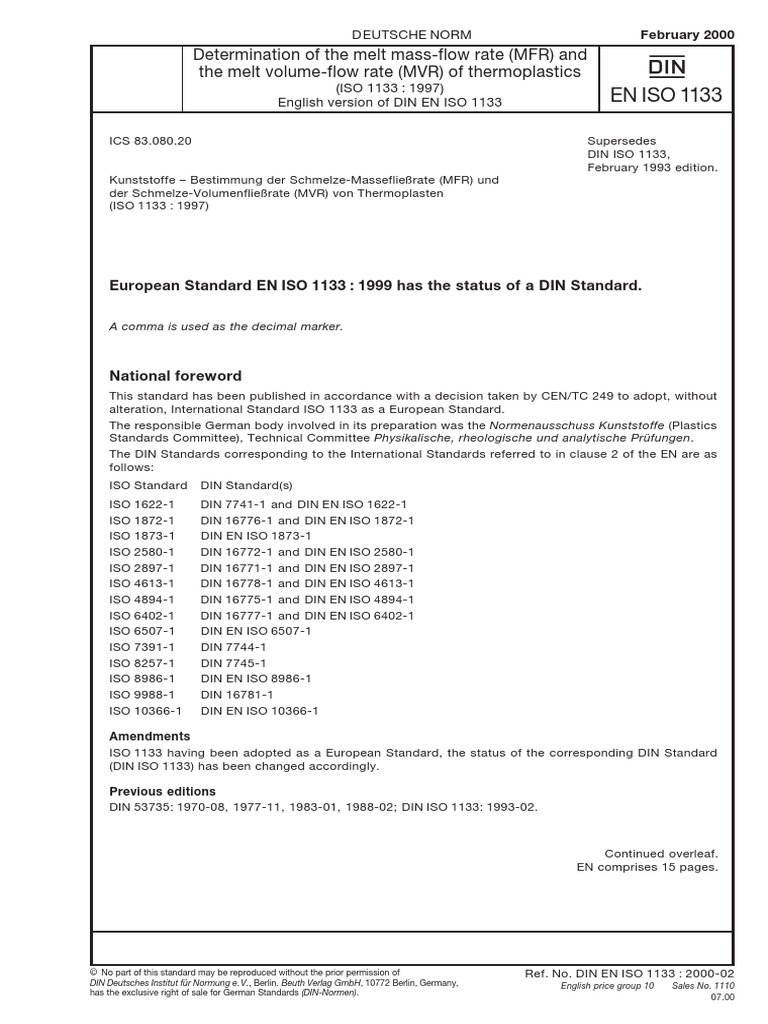 ISO 1133 For Melt Flow Rate PDF | PDF | Polystyrene | International Organization For Standardization