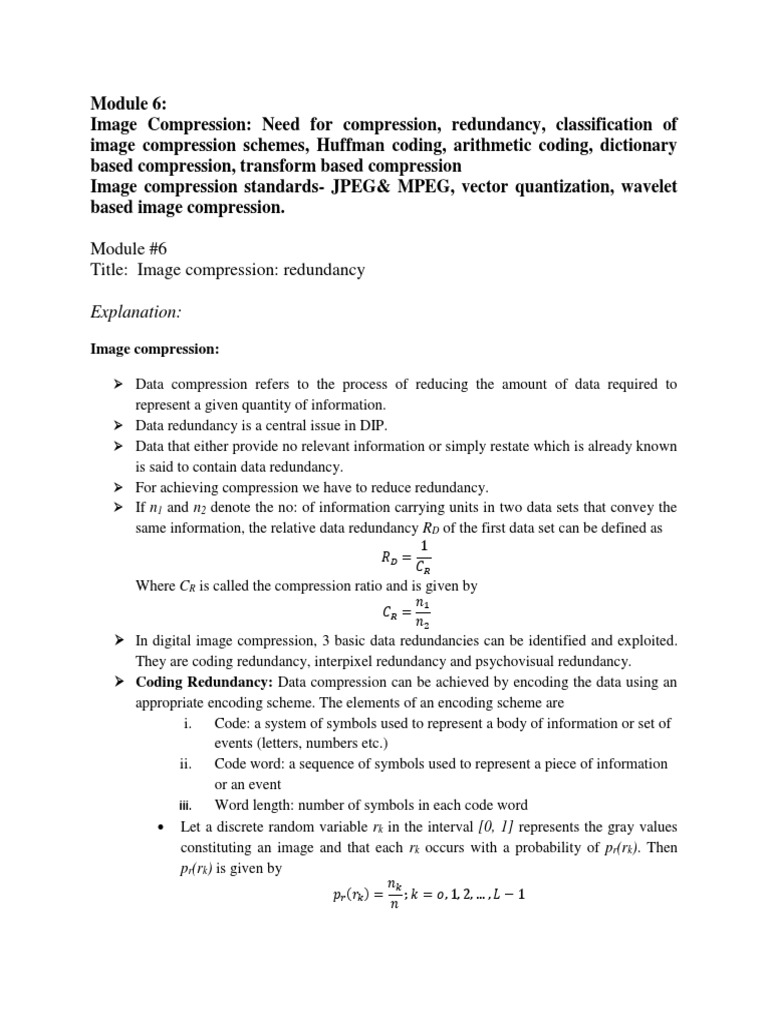 DIP Lecture Note - Image Compression | PDF | Data Compression | Algorithms