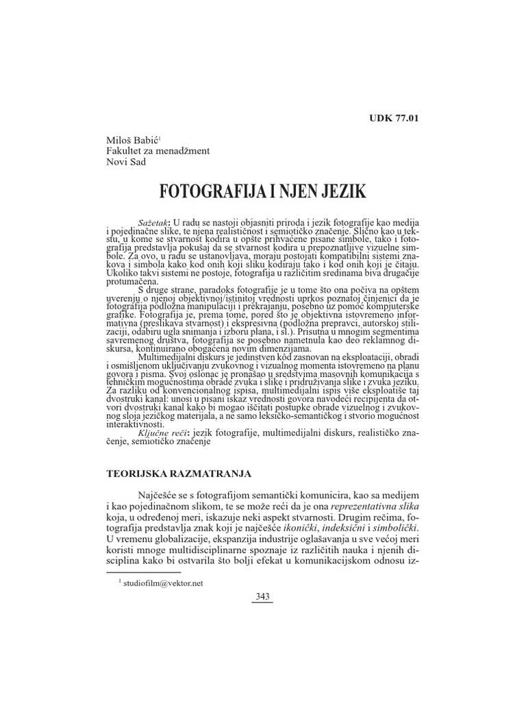Fotografija I Njen Jezik - Milos - Babic PDF | PDF