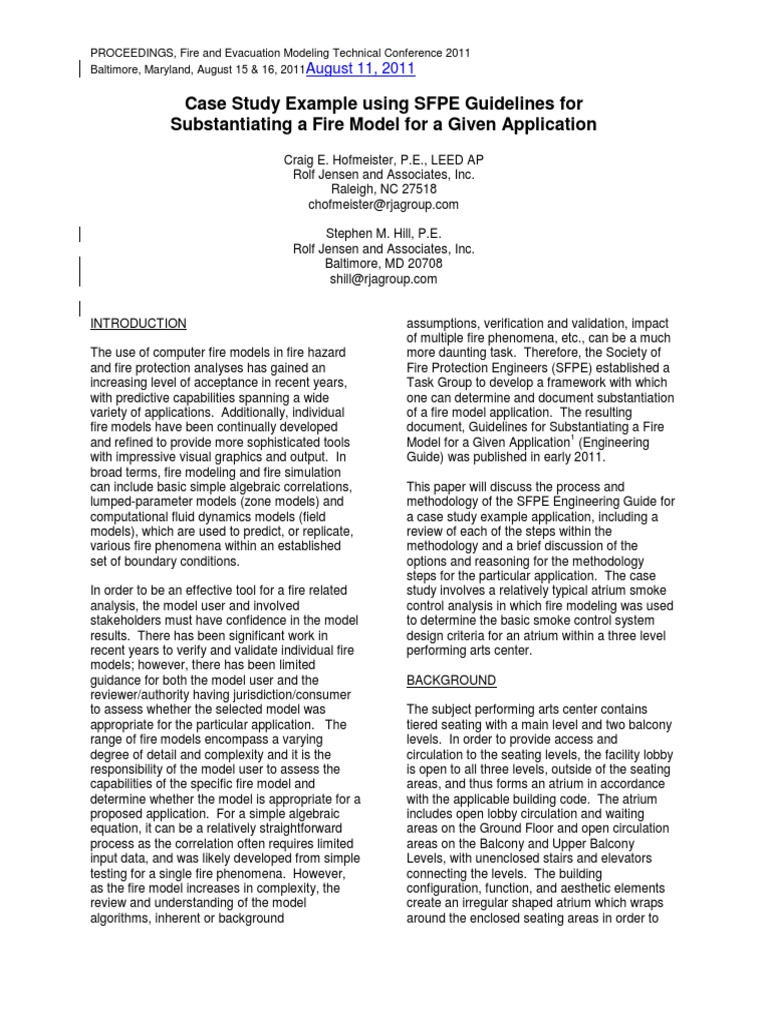 Case Study Example Using SFPE Guidelines For Substantiating A Fire Model For A Given Application ...