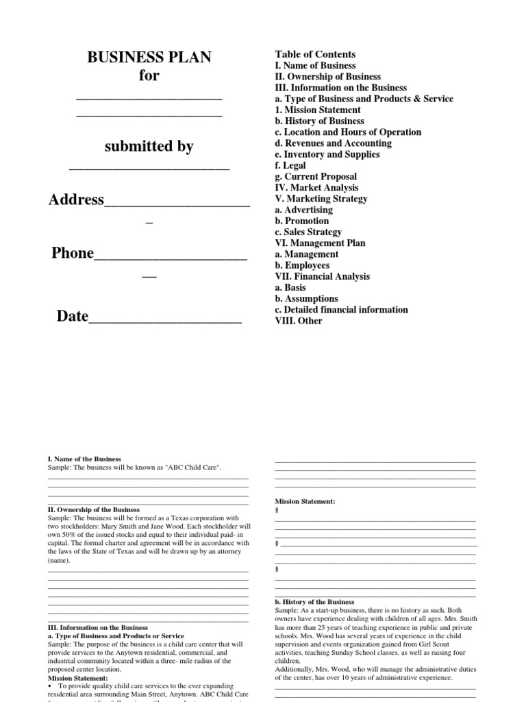 Business Plan Sample | PDF | Child Care | Relationships
