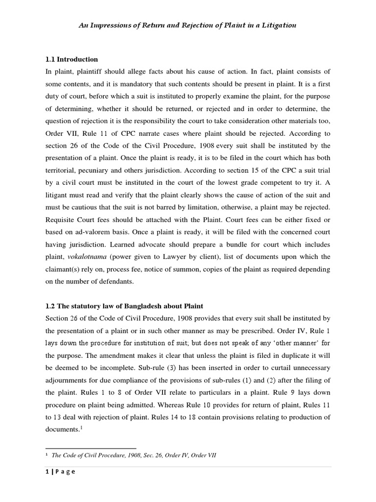 Return and Rejection of Plaint | PDF | Lawsuit | Common Law