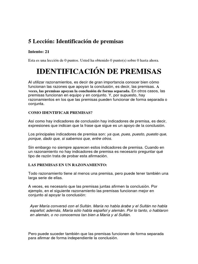 PREMISAS | PDF | Razón | Lengua española