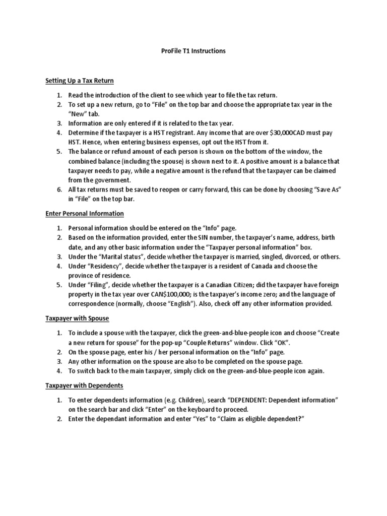 Profile t1 Instructions | PDF | Taxpayer | Expense