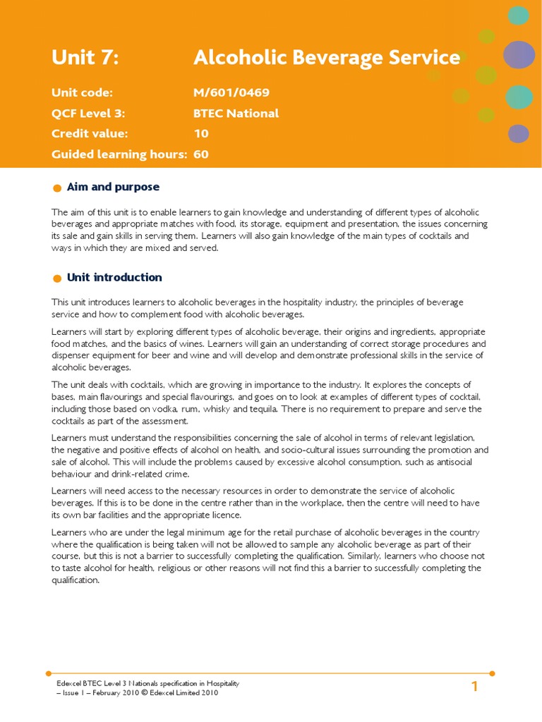 Unit 7 Alcoholic Beverage Service PDF | Download Free PDF | Drink ...