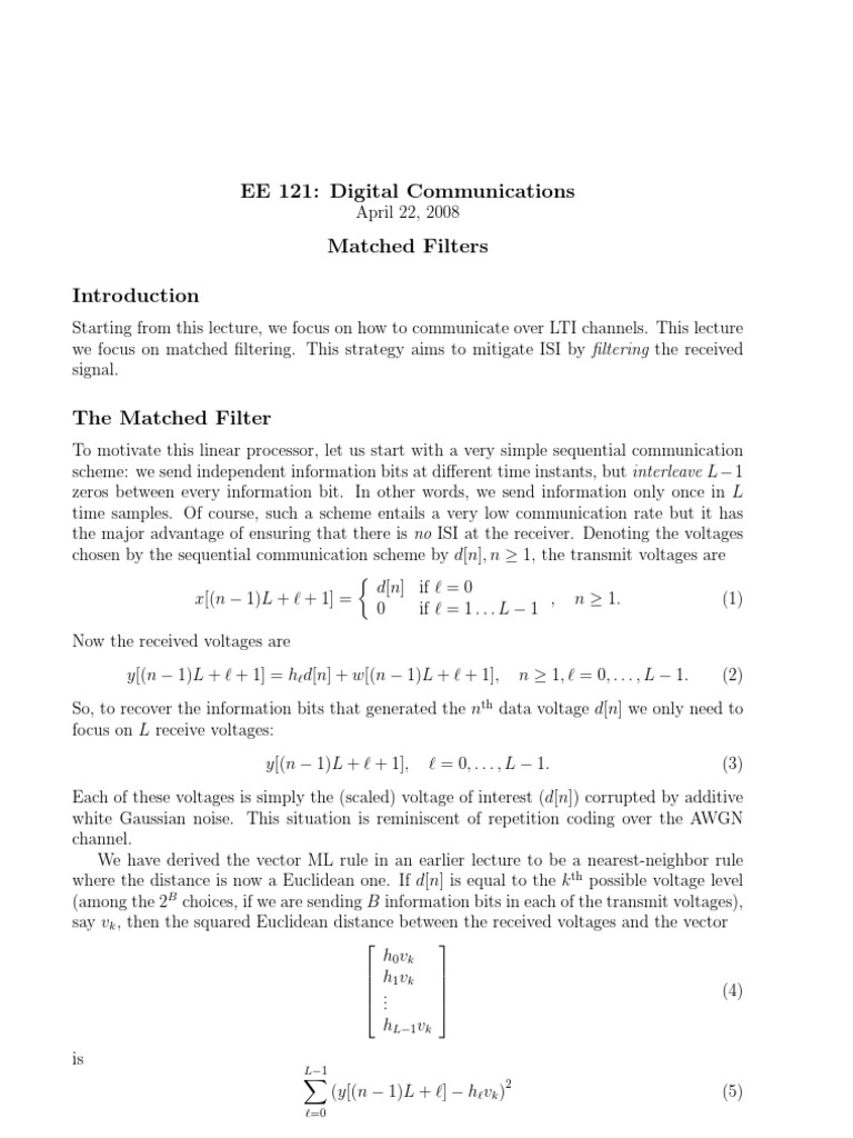 Matched Filter | PDF | Signal To Noise Ratio | Filter (Signal Processing)