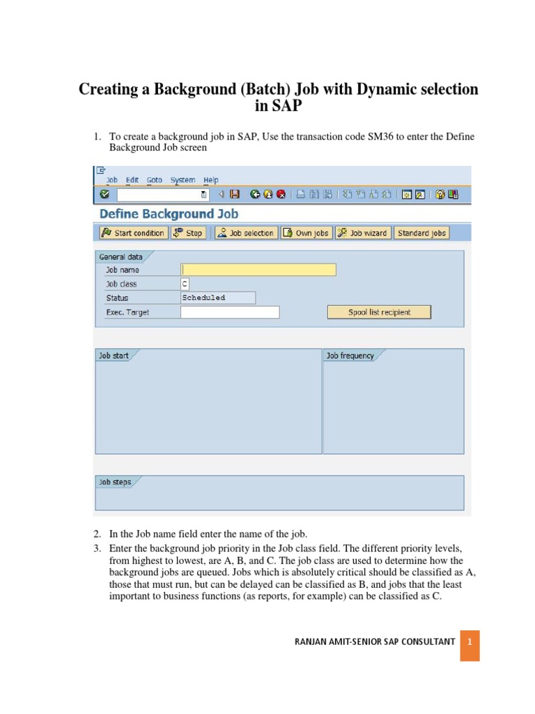Creating A Background (Batch) Job With Dynamic Selection in SAP | PDF ...