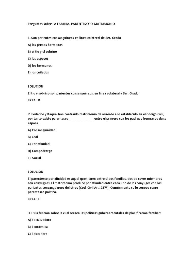 Preguntas Sobre LA FAMILIA12 | PDF | Divorcio | Parentesco
