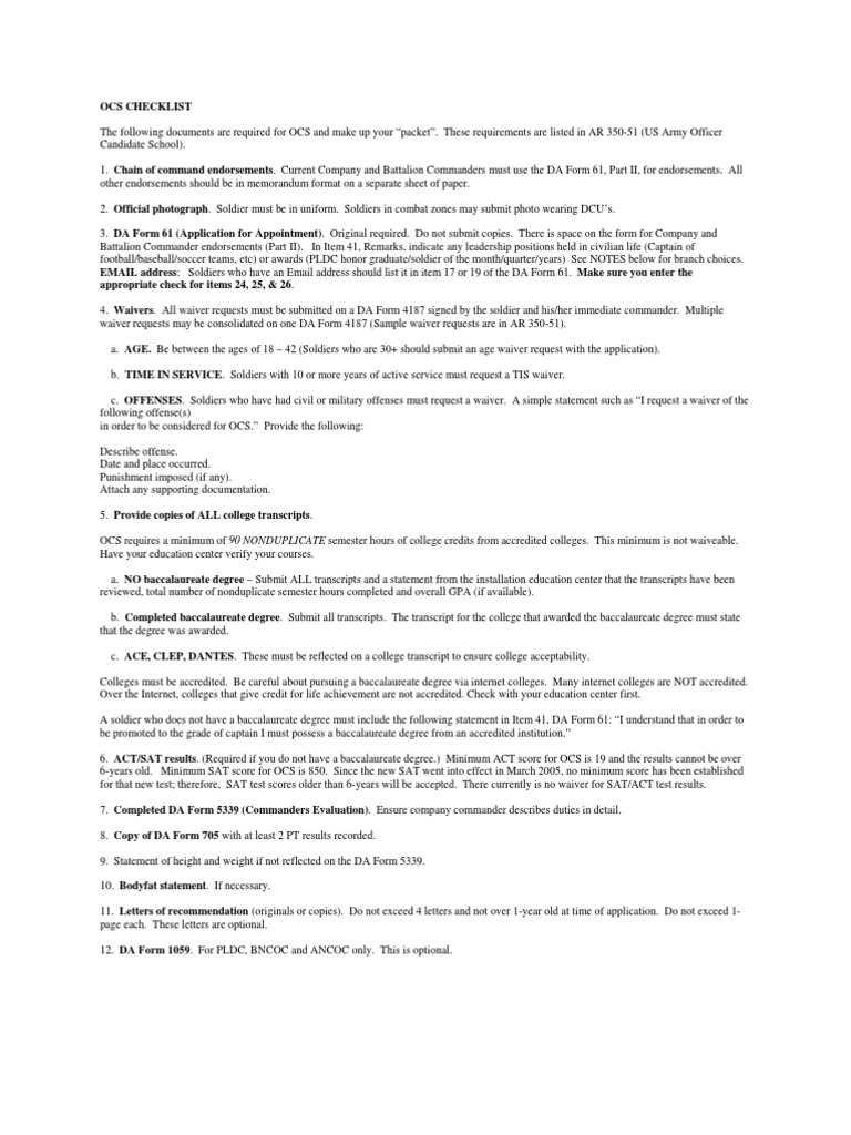 OCS Checklist Requirements | PDF | Armed Conflict | Unrest