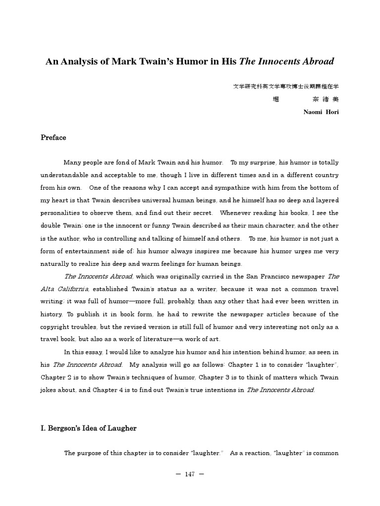 An Analysis of Mark Twain's Humor in His The Innocents Abroad PDF | PDF ...