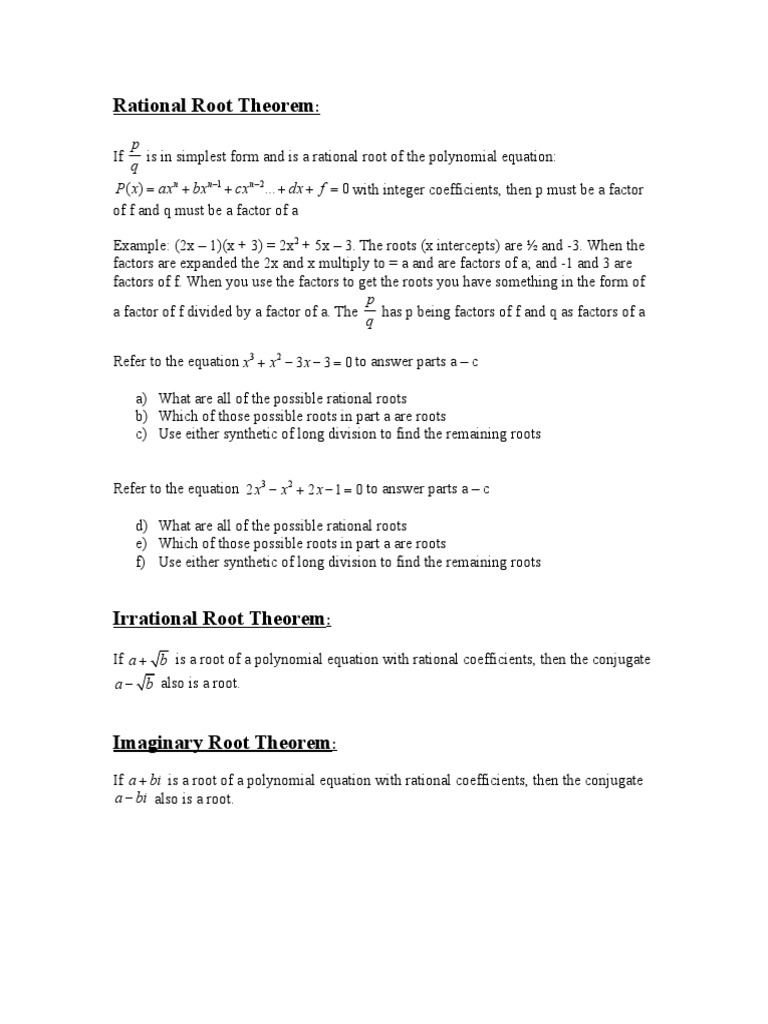 Rational Root Theorem | PDF | Zero Of A Function | Elementary Mathematics
