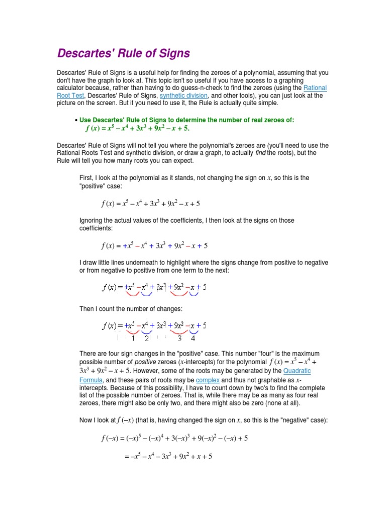 Descartes Rule of Signs | PDF | Zero Of A Function | Polynomial