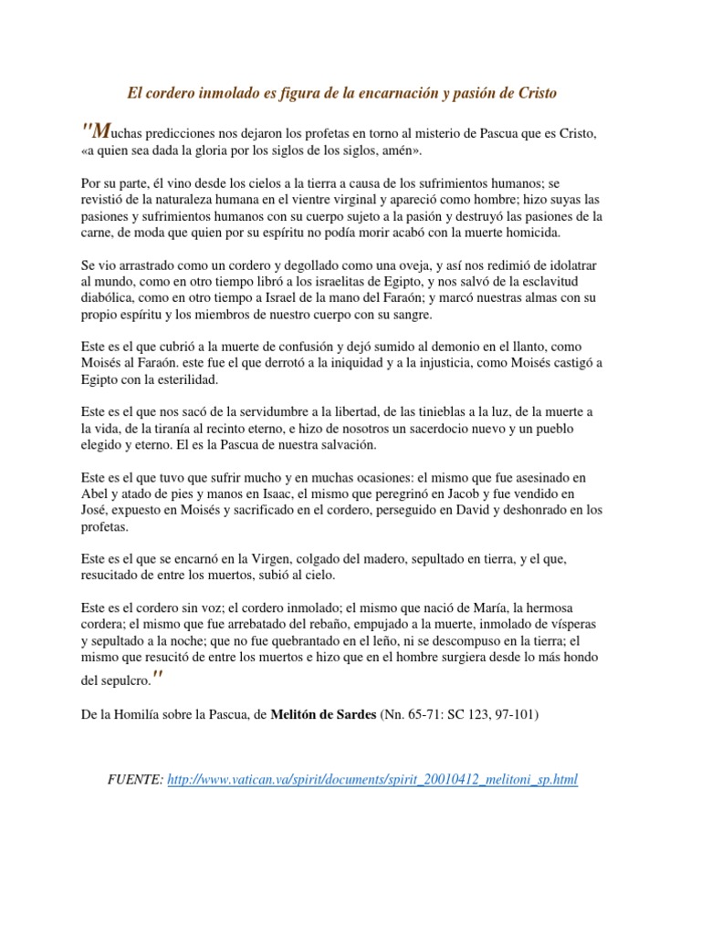 El Cordero Inmolado Es Figura de La Encarnación y Pasión de Cristo | PDF