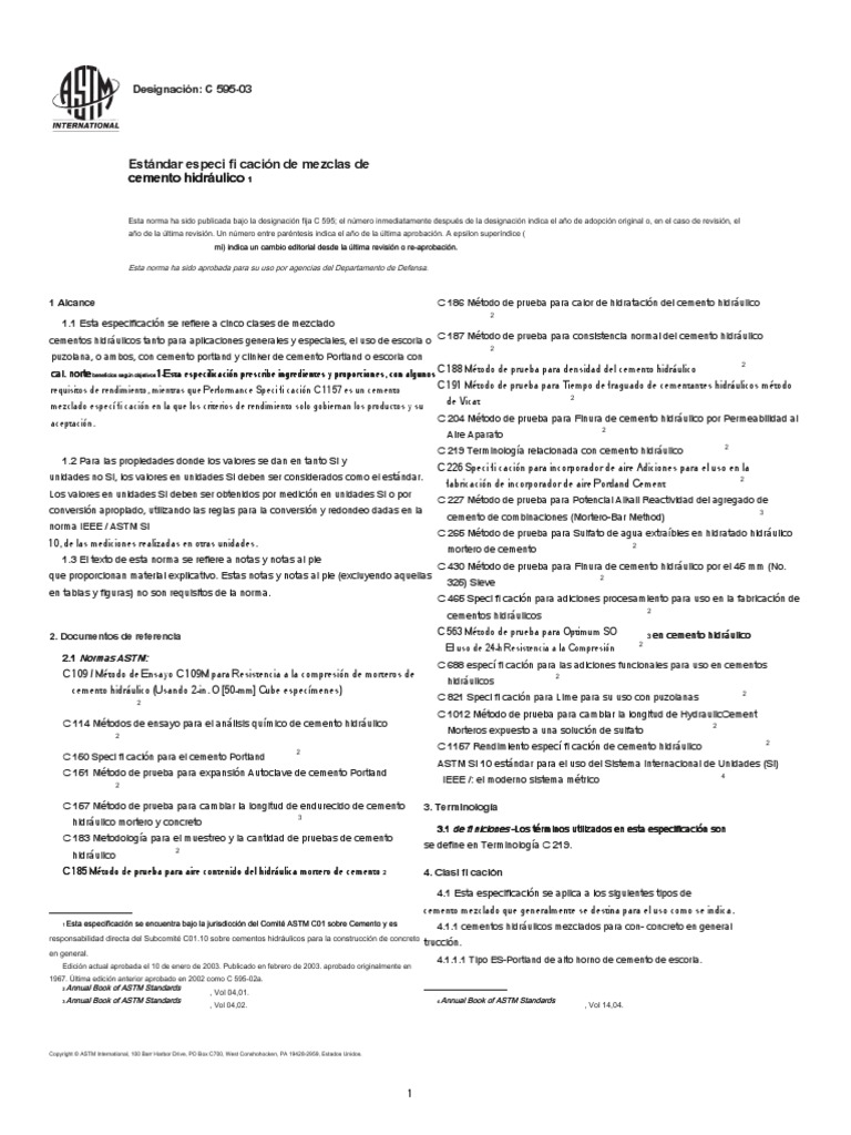 Astm C595 | PDF | Cemento | Hormigón