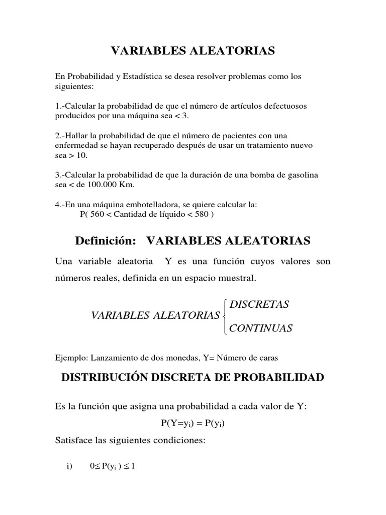 Variables Aleatorias Discretas PDF | PDF | Variable aleatoria | Distribución de probabilidad