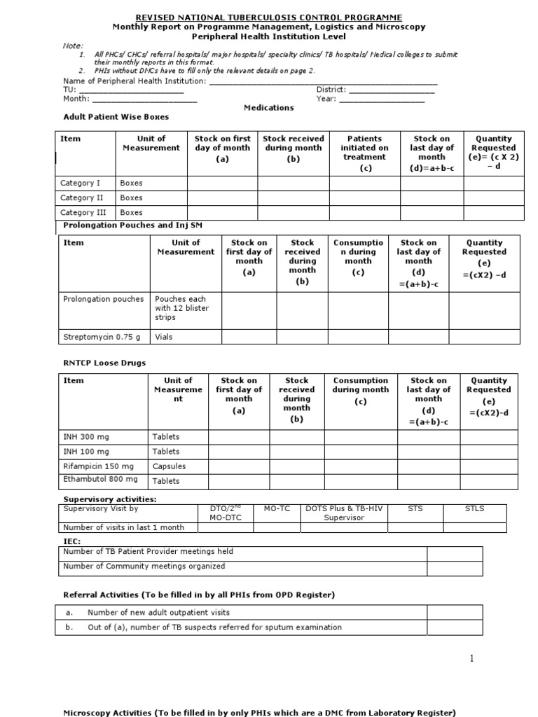 Revised Monthly PM Reporting Format (2009) | Medicine | Health Sciences ...