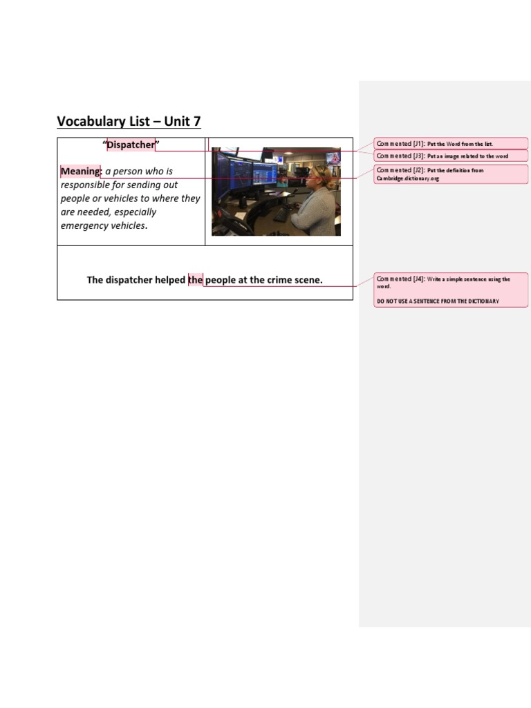 Vocabulary List: Dispatcher Definition | PDF