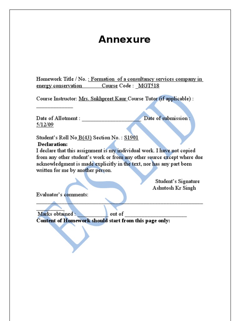 Annexure: Content of Homework Should Start From This Page Only | PDF ...