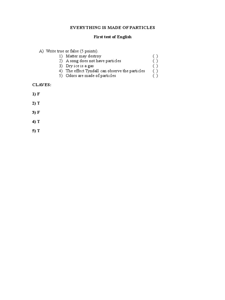 Everything Is Made of Particles First Test of English | PDF