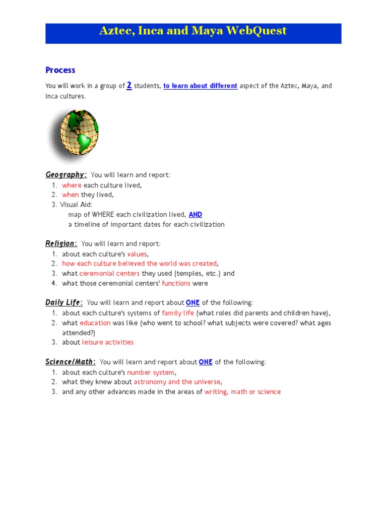 Aztec Inca and Maya Webquest | PDF | Maya Civilization | Inca Empire