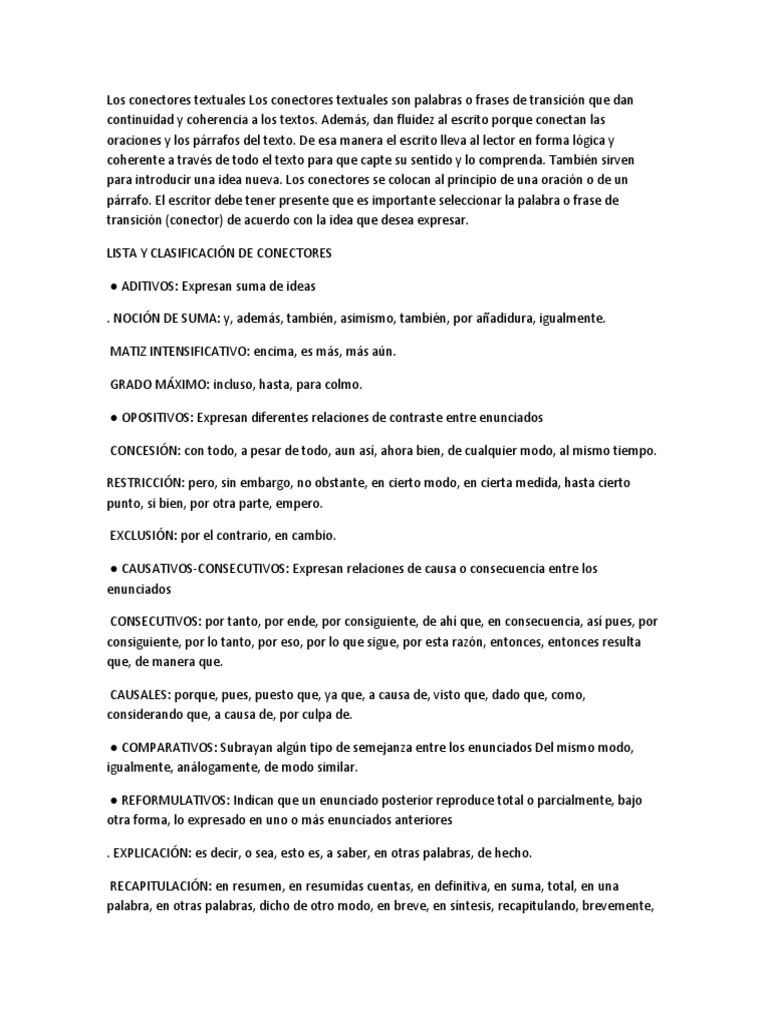 Los Conectores Textuales Los Conectores Textuales Son Palabras o Frases ...