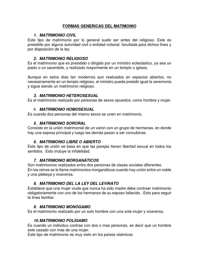 Formas Genericas Del Matimonio | Matrimonio | Mujer
