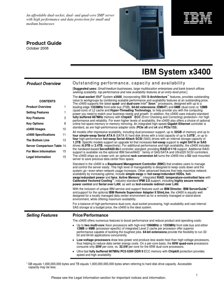 IBM System x3400: Product Guide | PDF | Multi Core Processor | Central ...