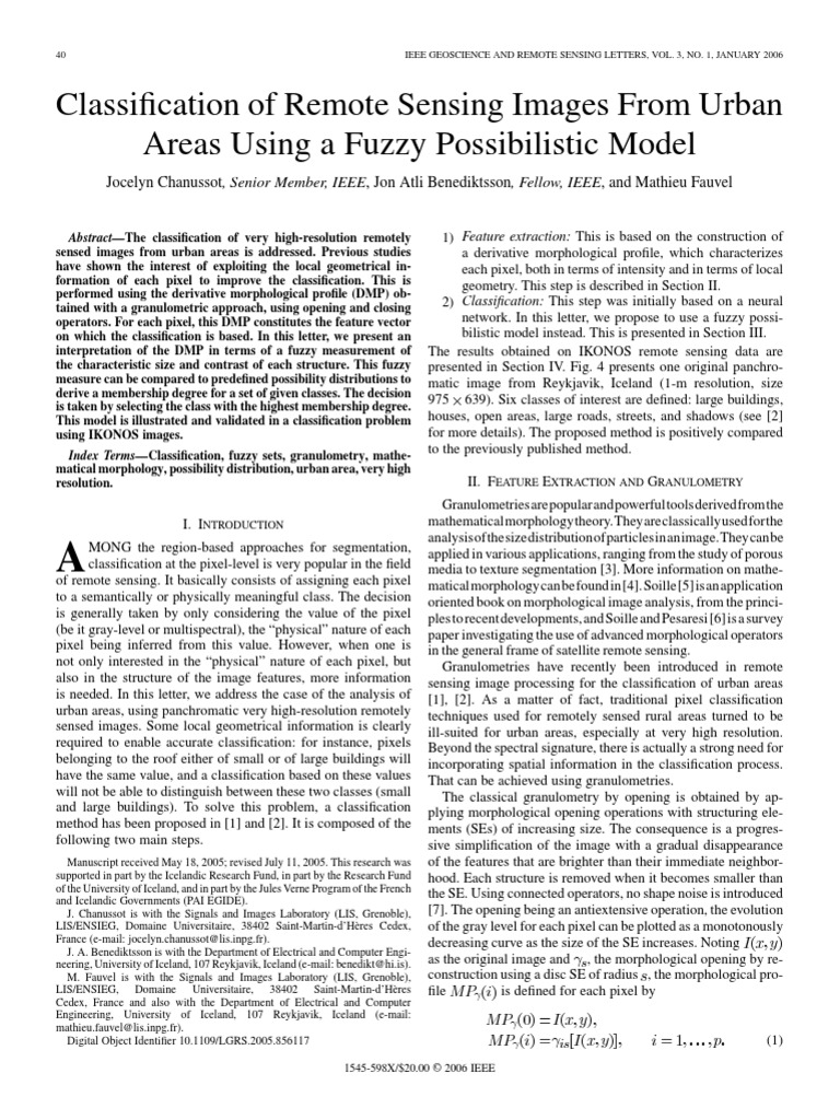 Ieee GRSL 06 Chanuss Possib PDF | PDF | Image Segmentation | Fuzzy Logic