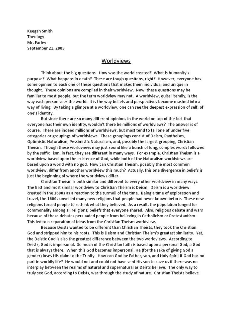 Theology Worldview Paper | PDF | God | Deism