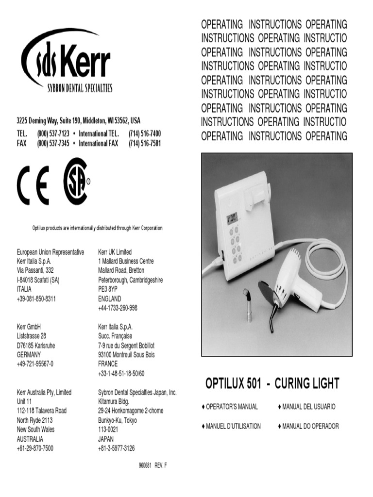Operator's Manual for the Optilux 501 Curing Light | PDF | Incandescent ...