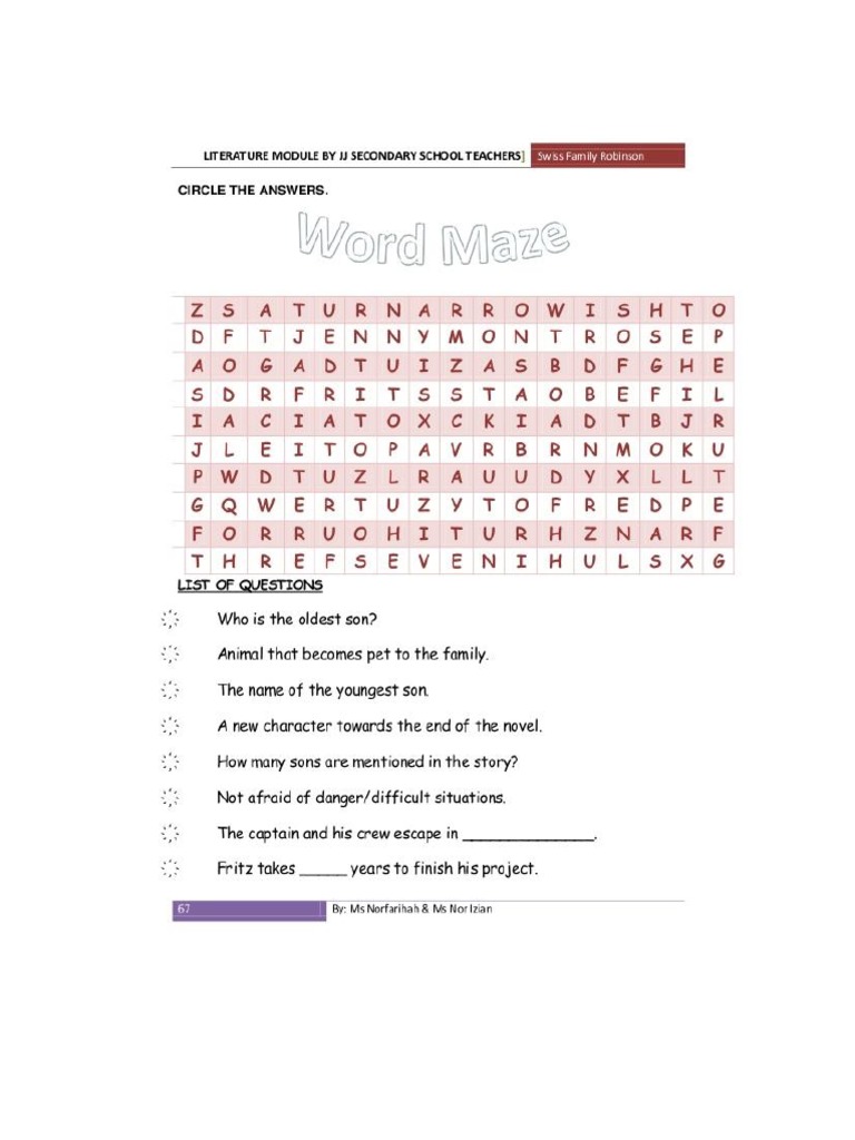 The Swiss Family Robinson Worksheet 1 | PDF