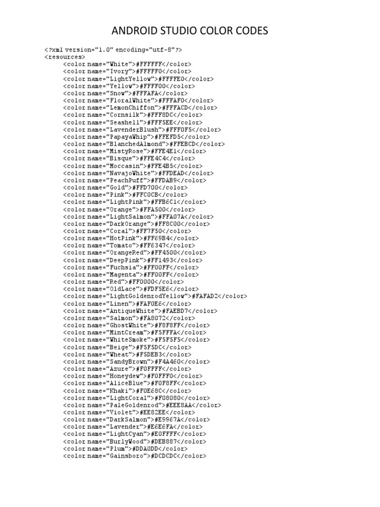 Android Studio Color Codes | PDF | Blue | Grey