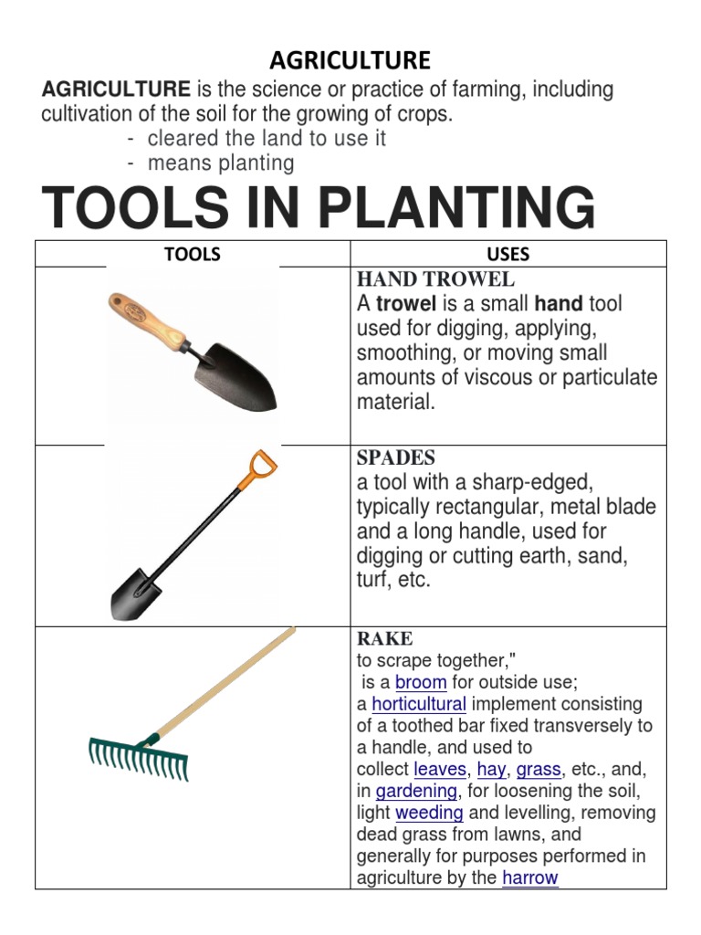 Tools in Planting: Agriculture | PDF | Land Management | Horticulture ...