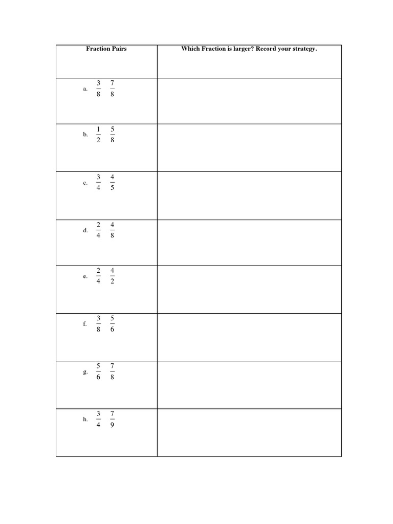 Fraction Pairs Which Fraction Is Larger? Record Your Strategy | PDF