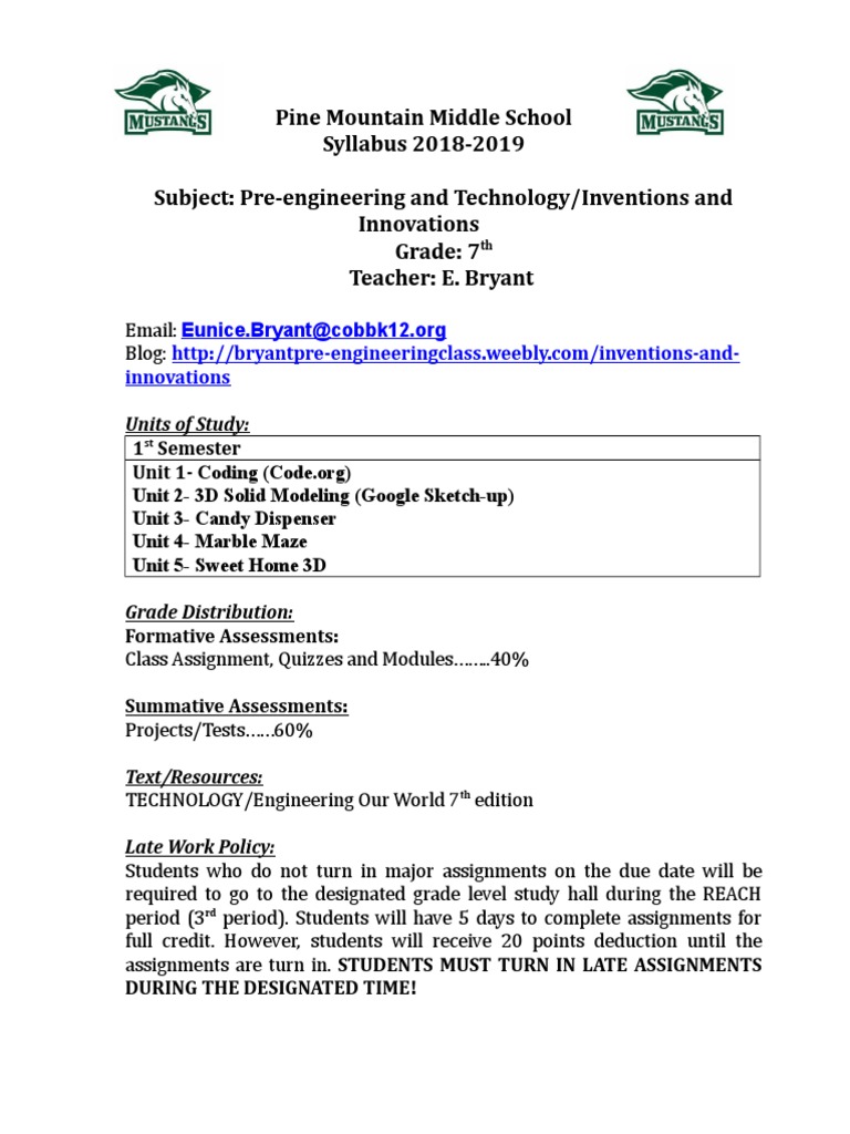 7th Grade Et Syllabus | PDF | Learning | Behavior Modification