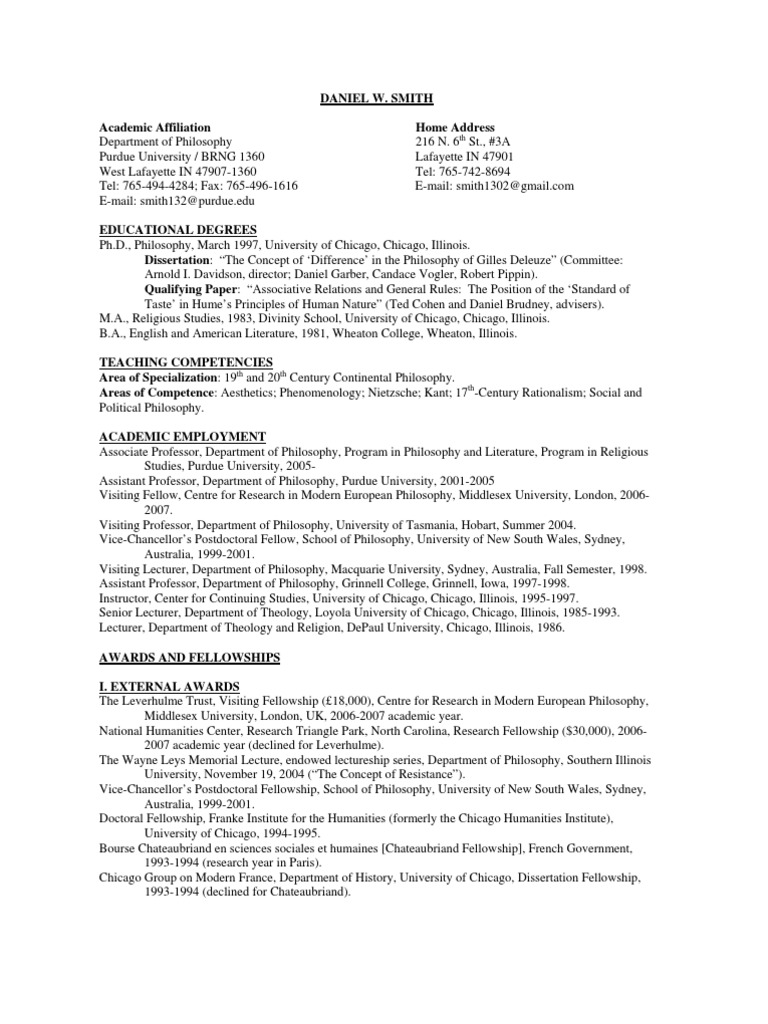 Smith CV | PDF | Gilles Deleuze | Continental Philosophy