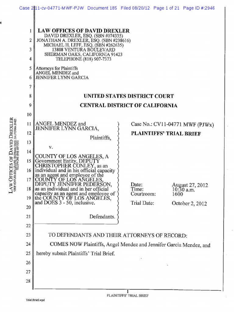 Plaintiffs closing brief for Angel Mendez, et al., vs. County of Los ...