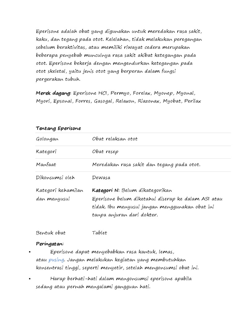 Eperisone - Myonep | PDF